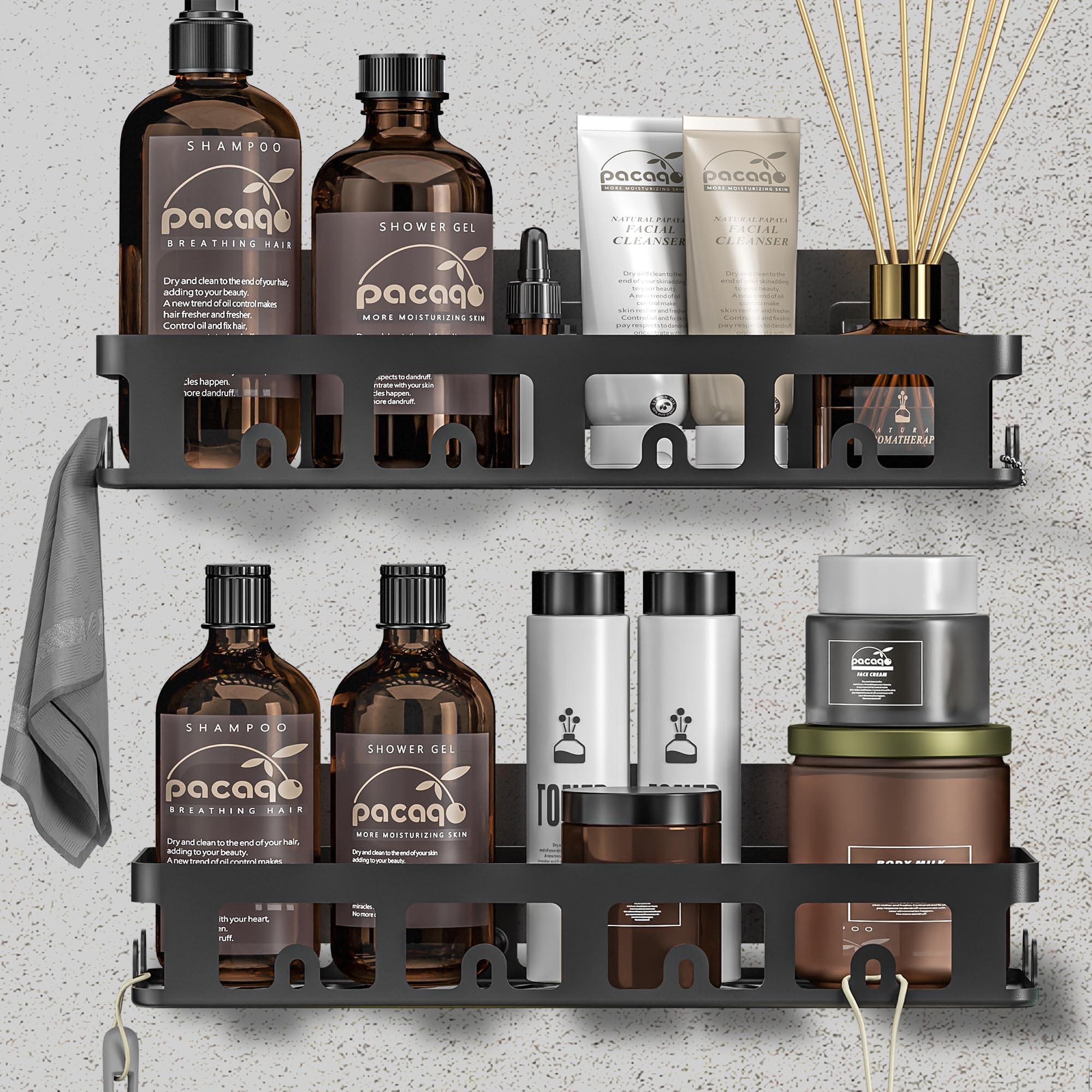 NIFISLOY Shower Caddy Organizer Rack 2 Pack, Rustproof Stainless Steel, 2 Shelves, Drill-Free Shower Shelves for Bathroom
