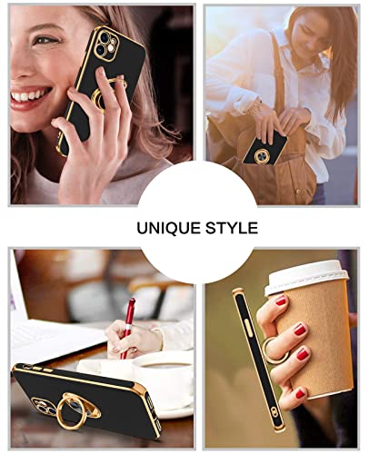 BENTOBEN iPhone 11 Case with 360° Ring Holder, Shockproof Slim Kickstand Magnetic Support Car Mount Women Men Non-Slip Protective Phone Case for iPhone 11 6.1", Black/Gold
