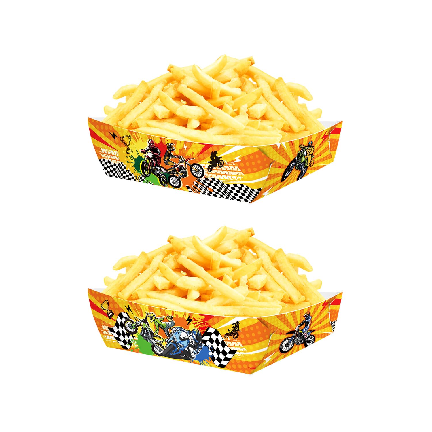 Heidaman Dirt Bike Paper Trays, 12pce, Yellow, Disposable, Motorcycle Design, Birthday Party Supplies