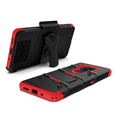 ZIZO Bolt Series for Nokia C5 Endi Case with Screen Protector Kickstand Holster Lanyard - Black & Red