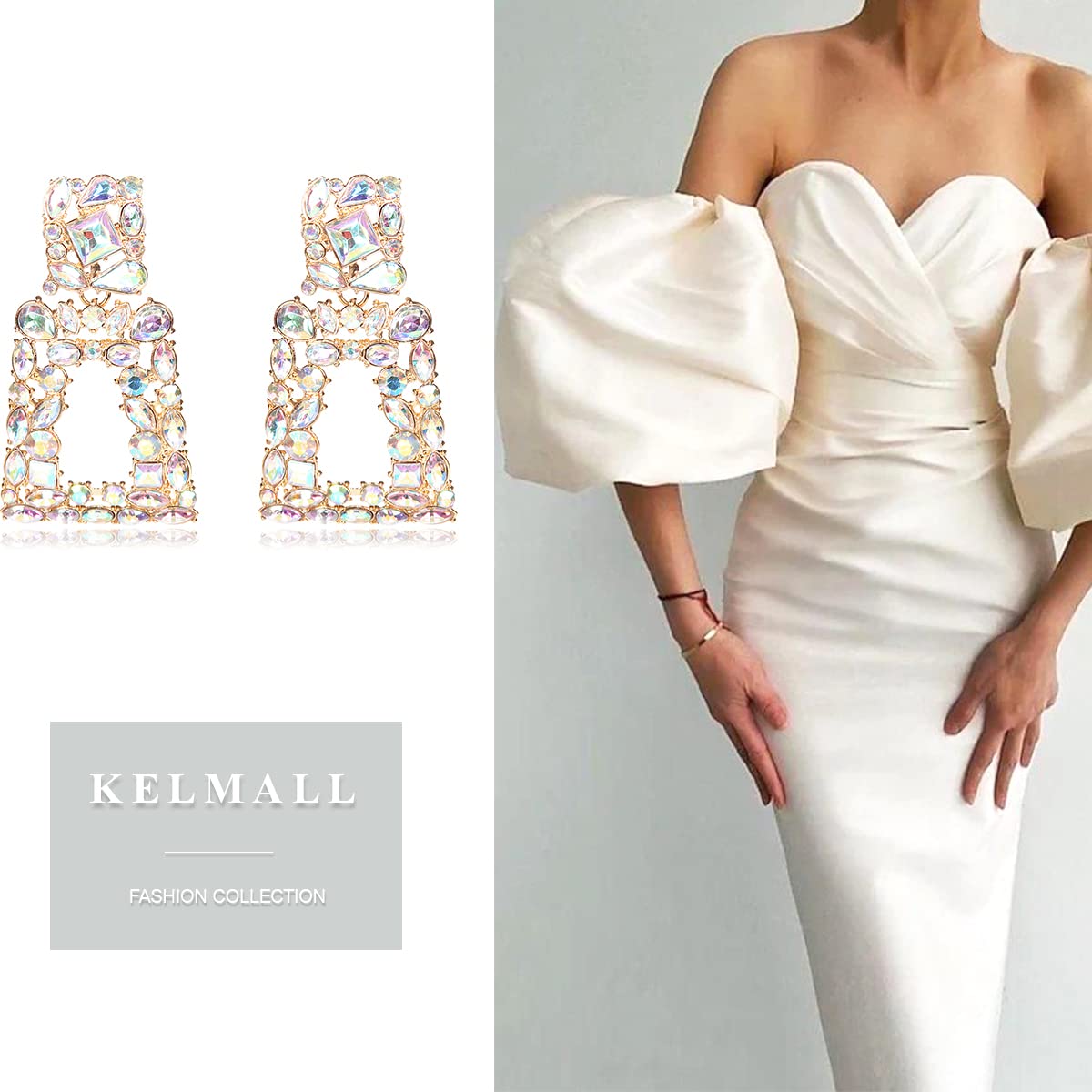 3 Pairs Rhinestone Rectangle Earrings, Crystal Geometric Statement Earrings for Women KELMALL COLLECTION
