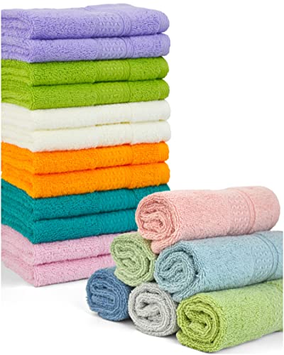 Cleanbear 18 Ultra-Soft Cotton Washcloths Set in 12 Vibrant Spring Colors - Perfect for Sensitive Skin