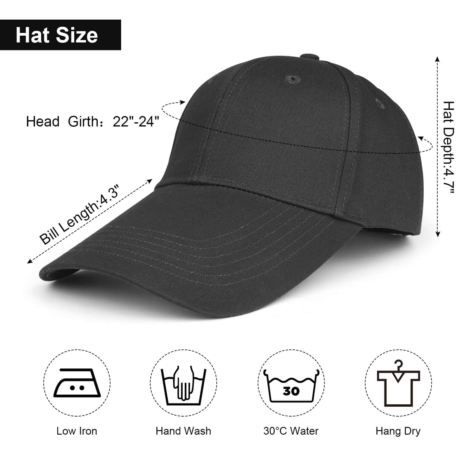 4.3" Long Bill Cap for Men Women, Adjustable Long Baseball Cap for Outdoor, Extra Long Visor Fishing Hat Cotton Long Brim Cap (Black)