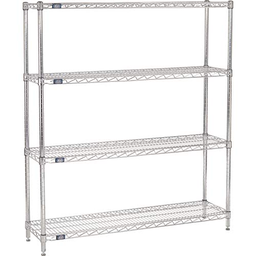 Nexel 12" x 48" x 54", 4 Tier Adjustable Wire Shelving Unit, NSF Listed Commercial Storage Rack, Chrome Finish, leveling feet
