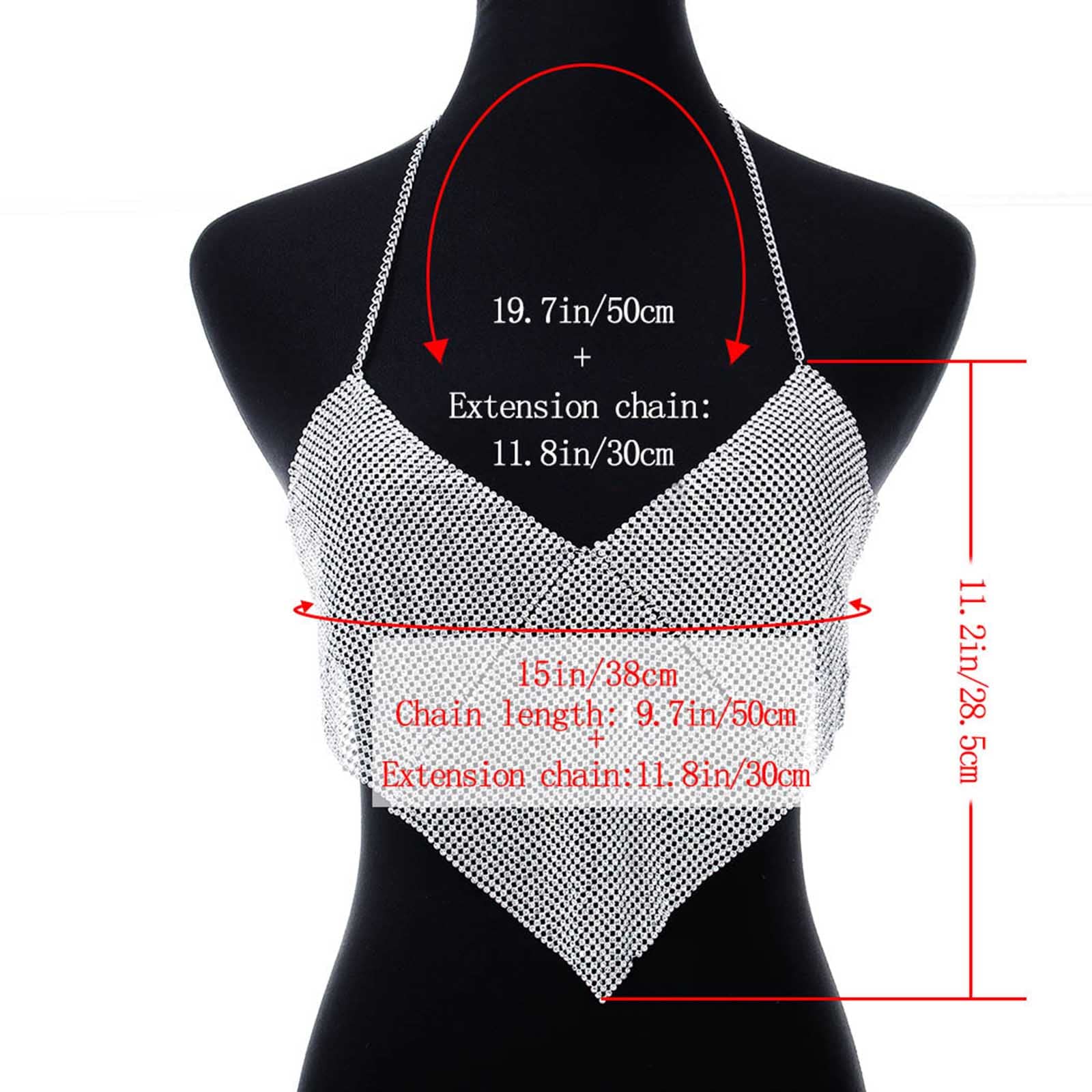 Acenail Sexy Body Chains Silver Crop Tops Bikini Sequins Halter Backless Bra Body Chain Crystal Beach Boho Body Jewelry for Women and Girls