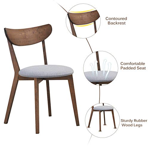 COSTWAY Set of 2 Dining Chairs, Mid-Century Dining Side Chairs with Curved Back and Cushioned Seat, Rubber Wood Legs Chairs with Sturdy Construction, Comfort Chairs for Living Room, Bedroom, Kitchen