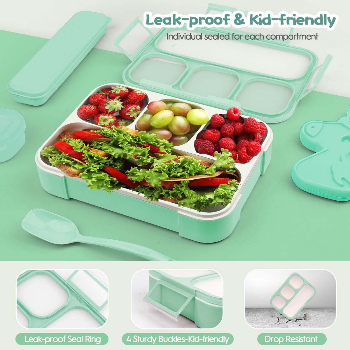 30Pcs Lunch Box for Girls,Insulated Unique Lunch Bag Set 4 Compartments Bento Box with Lunch Accessories Ice Pack Water Bottle Silicon Cap Spoon Fork Salad Container for Lunch Kids School Supplie,Pink