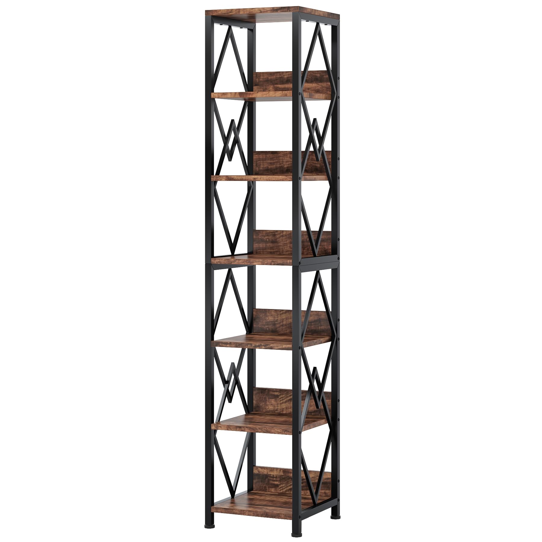 Tribesigns 6-Tier Bookshelf Storage Shelves: 75 Inches Tall Narrow Bookcase with Heavy Duty Metal Frame, Skinny Open Storage Display Rack for Living Room, Bedroom, Kitchen, Bathroom, Brown