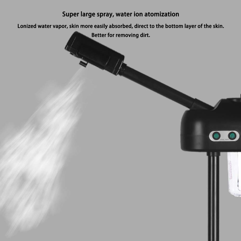 Professional Ozone Facial Steamer with Hot Mist, Face Steamer Machine for Esthetician, Home Salon Spa Facial Cleaning (Black)