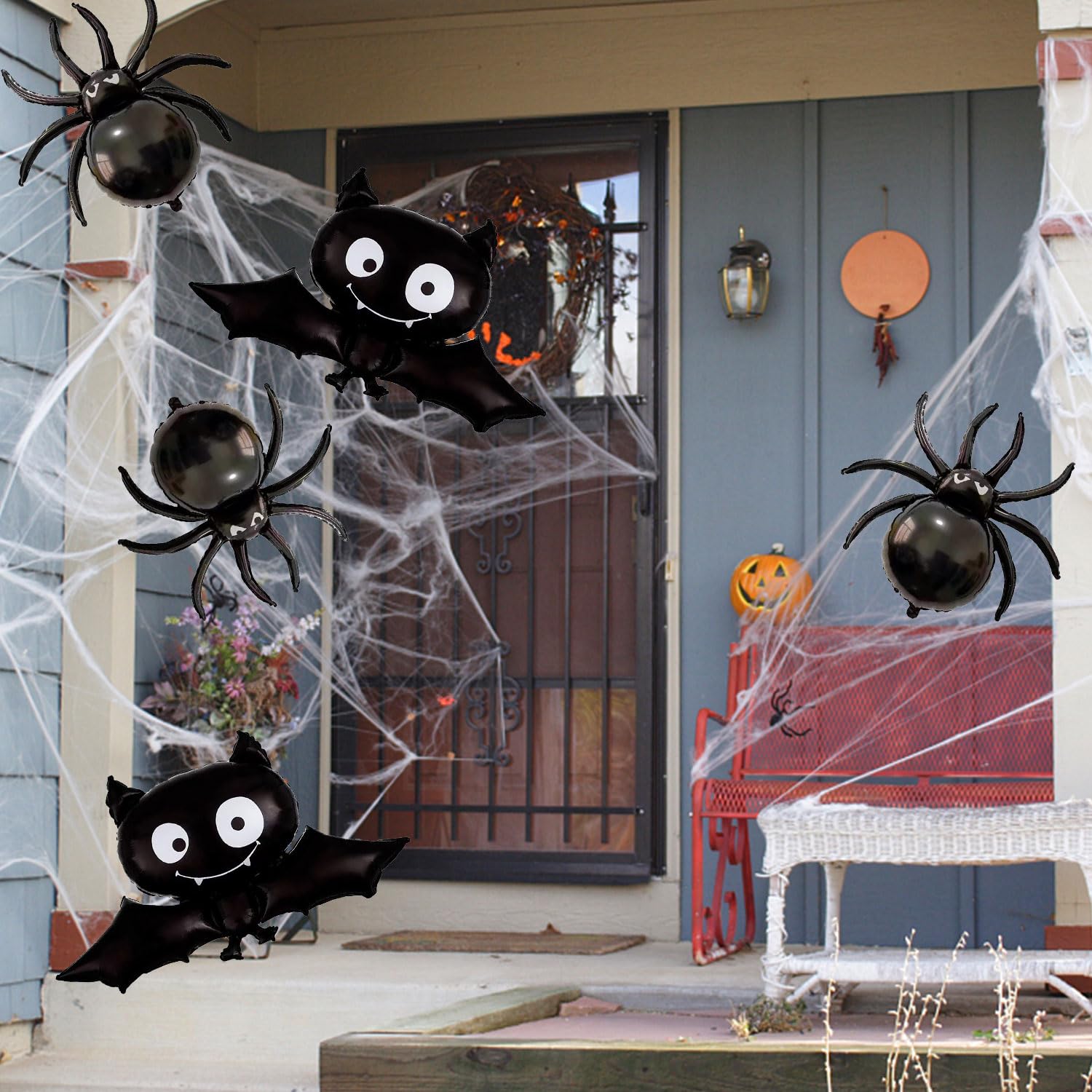 4 PCS Halloween Foil Balloons Large Black Spider Bat Balloons Cute Aluminum Foil Balloons for Halloween Props Party Decorations