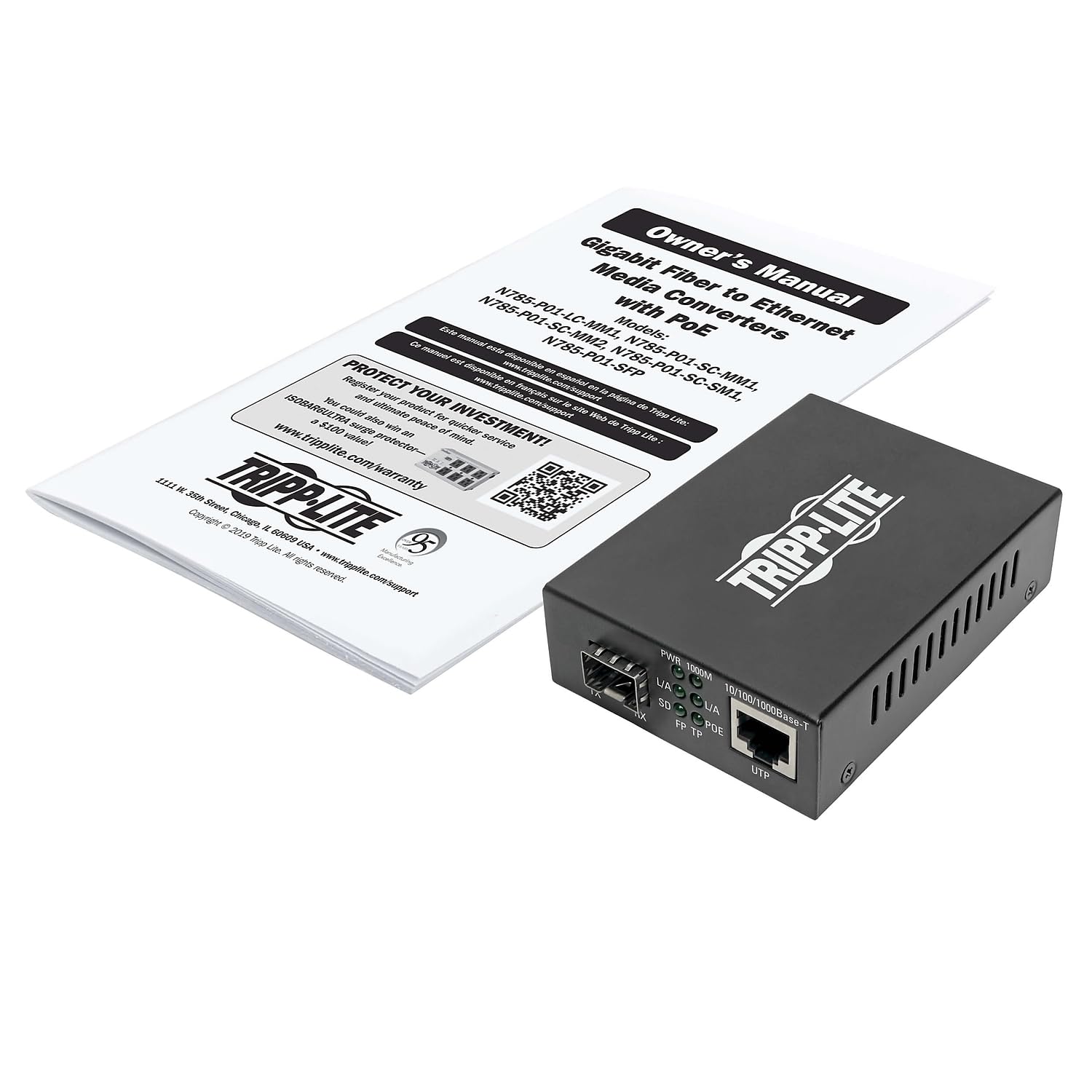 Tripp Lite Cusotomizable SFP Fiber Media Converter, Fiber to Ethernet Converter, Gigabit, POE+, 10/100/1000 (N785-P01-SFP)