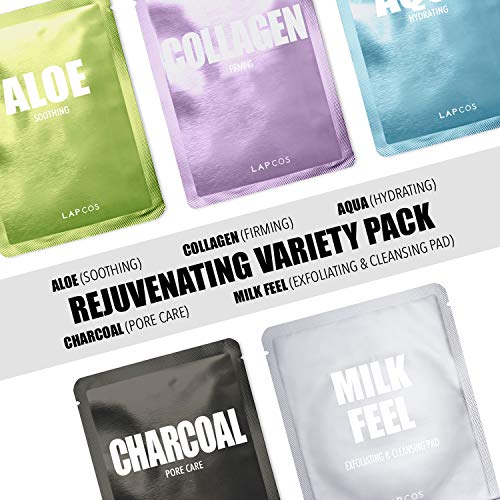 LAPCOS Rejuvenating Sheet Mask Variety Set, Korean Facial Sheet Masks, Moisturizing & Restorative Skincare, 5-Pack