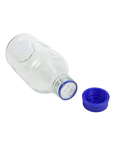Moonetto 4 Pieces 1000ml Graduated Round Media/Storage Glass Bottle With GL45 Blue Polypropylene Screw Cap