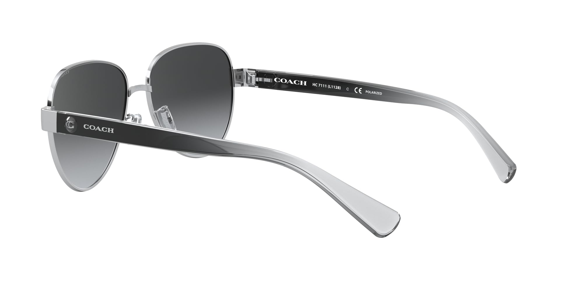 Coach HC7111 Sunglasses, Silver/Dark Grey Gradient Polarized, 57 mm