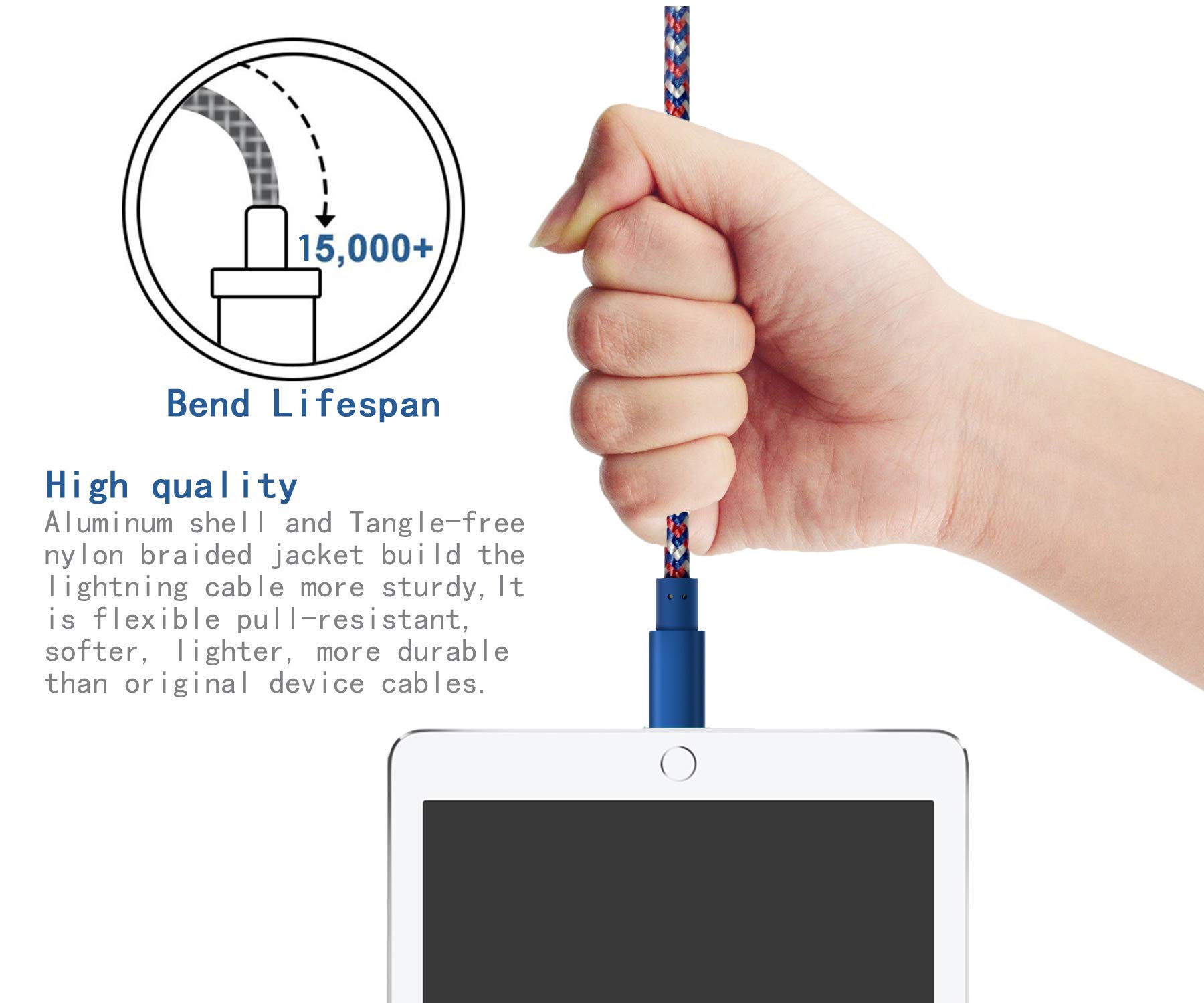 Ambrane iPhone Charger Cable,3FT MFi Certified Charging USB Syncing Data Nylon Braided Cord Compatible with iPhone 13/11/12 Xs/Max/XR/X/8/8 Plus/7/7 Plus/6/6S/6 Plus/5S/SE/Mini/Air/Pro (1M)