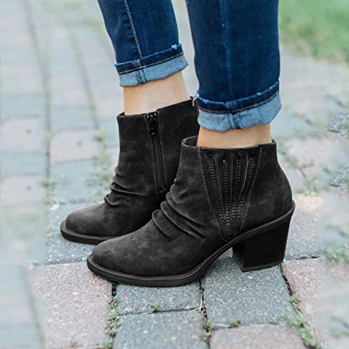 Padaleks Women's Closed Toe Side Zip Ankle Bootie Faux Leather Western Cowboy Stacked Heels Shoes Short Booties