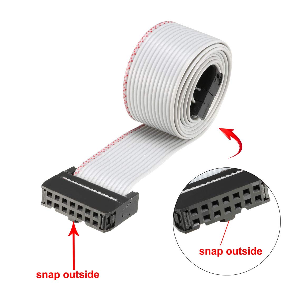 uxcell IDC Gray Wire Flat Ribbon Cable 14 Pins 66cm Length 2.54mm Pitch Type-C