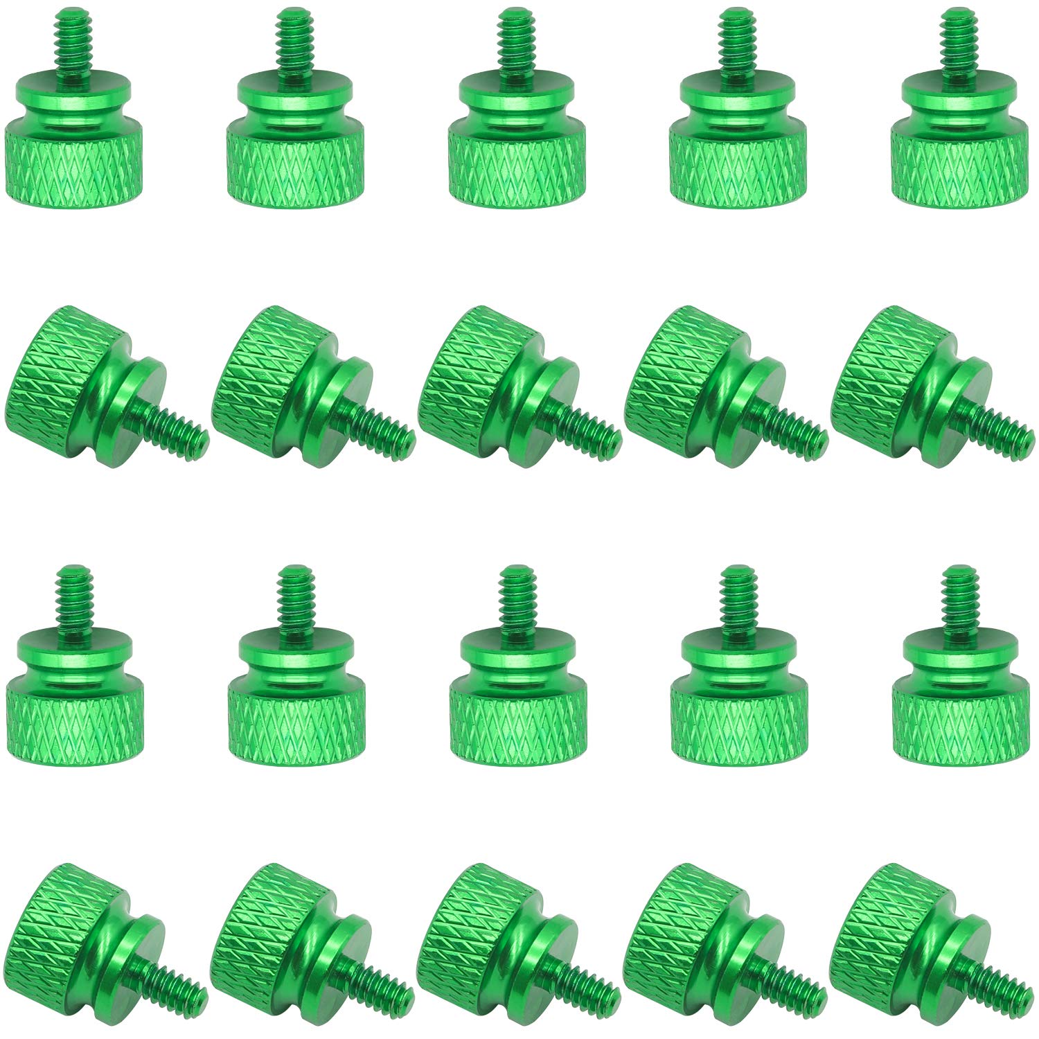 Powlankou 20 Pieces 6#-32 Computer Case Screws, Anodized Aluminum Thumbscrews, Fully Threaded Knurled Thumbscrews, Thumb Screws (Green)