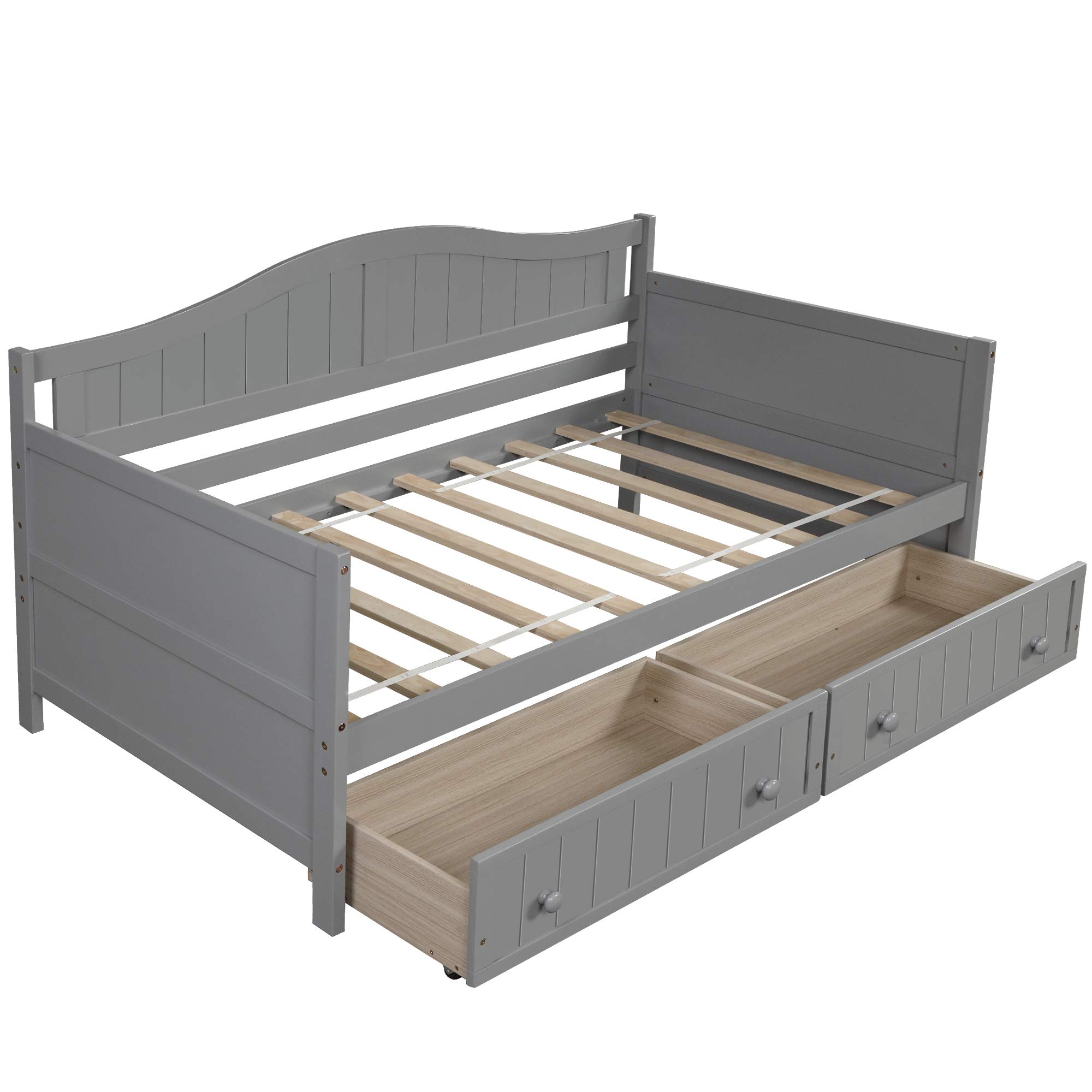 LostCat Twin Size Daybed with 2 Storage Drawers, Solid Wooden Bed Frame, Wood Slat Support, No Box Spring Needed, Easy to Assemble, for Bedroom Living Room, Espresso