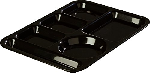 Carlisle FoodService Products 61403 Left-Hand 6-Compartment ABS Tray, 10" x 14", Black