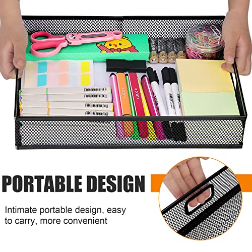 HOPECK Desk Drawer Organizer Tray for Office and Home, Metal Mesh Desk Organizer Storage Basket, 12.2 x 8.9 x 2.48inch,Black
