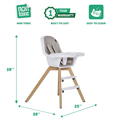 Evolur Zoodle 2 in 1 Baby High Chair in Light Grey, Easy to Clean, Adjustable and Removable Tray, Compact and Portable Convertible High Chair for Babies and Toddlers