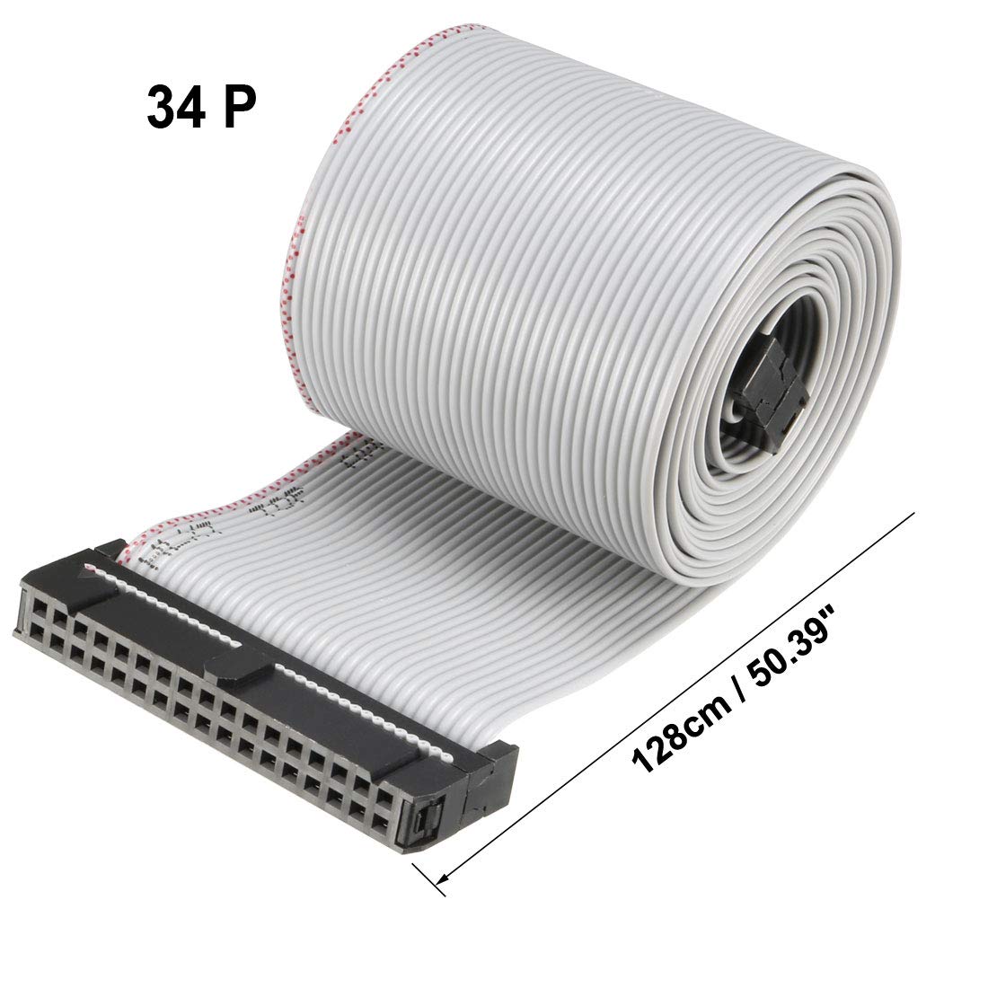 uxcell IDC Gray Wire Flat Ribbon Cable 34 Pins 128cm Length 2.54mm Pitch Type-B