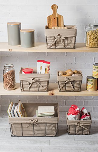 DII Farmhouse Chicken Wire Storage Baskets with Liner, Small, Vintage Taupe, 9x7x6", 3 Piece
