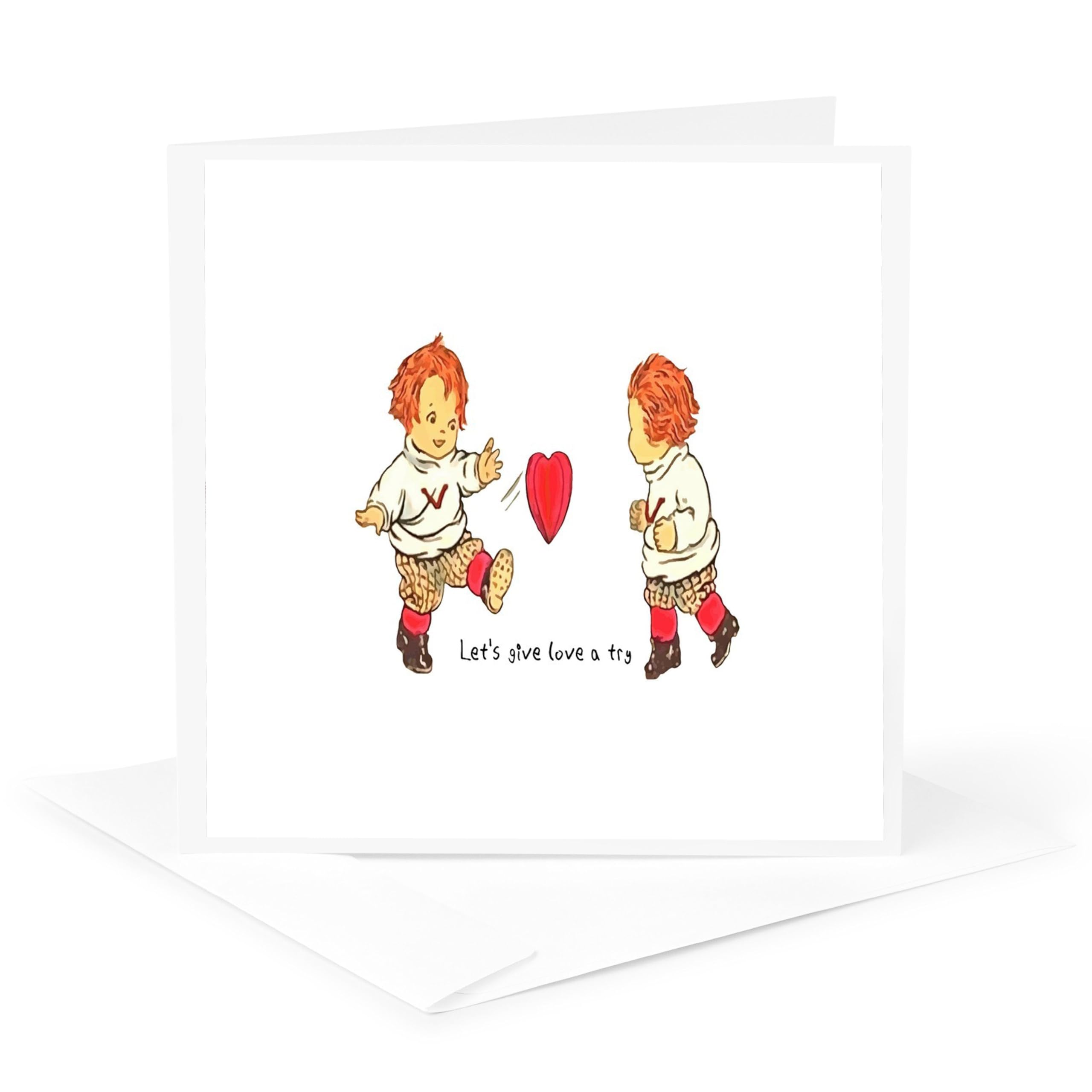 3dRose Greeting Card - Let Us Give Love A Try Vintage Rugby Valentine - Vector Art - Rugby Valentine