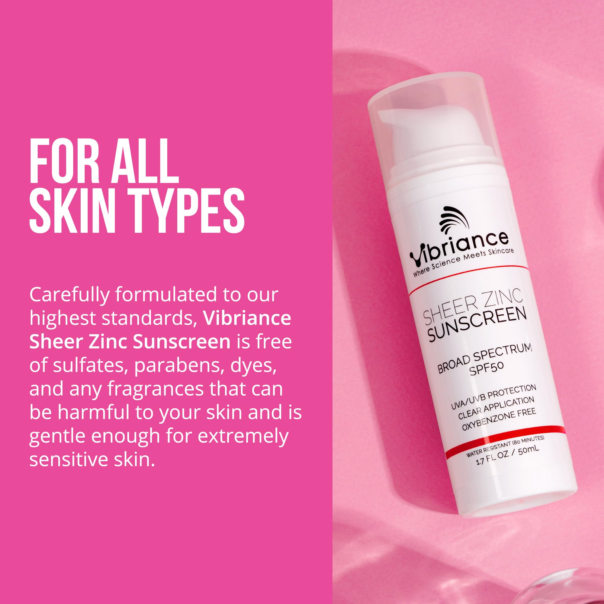 Vibriance Sheer Zinc Oxide Face Sunscreen, 1.7 fl oz - Broad Spectrum SPF 50 Tinted Moisturizer - Sensitive Skin Friendly