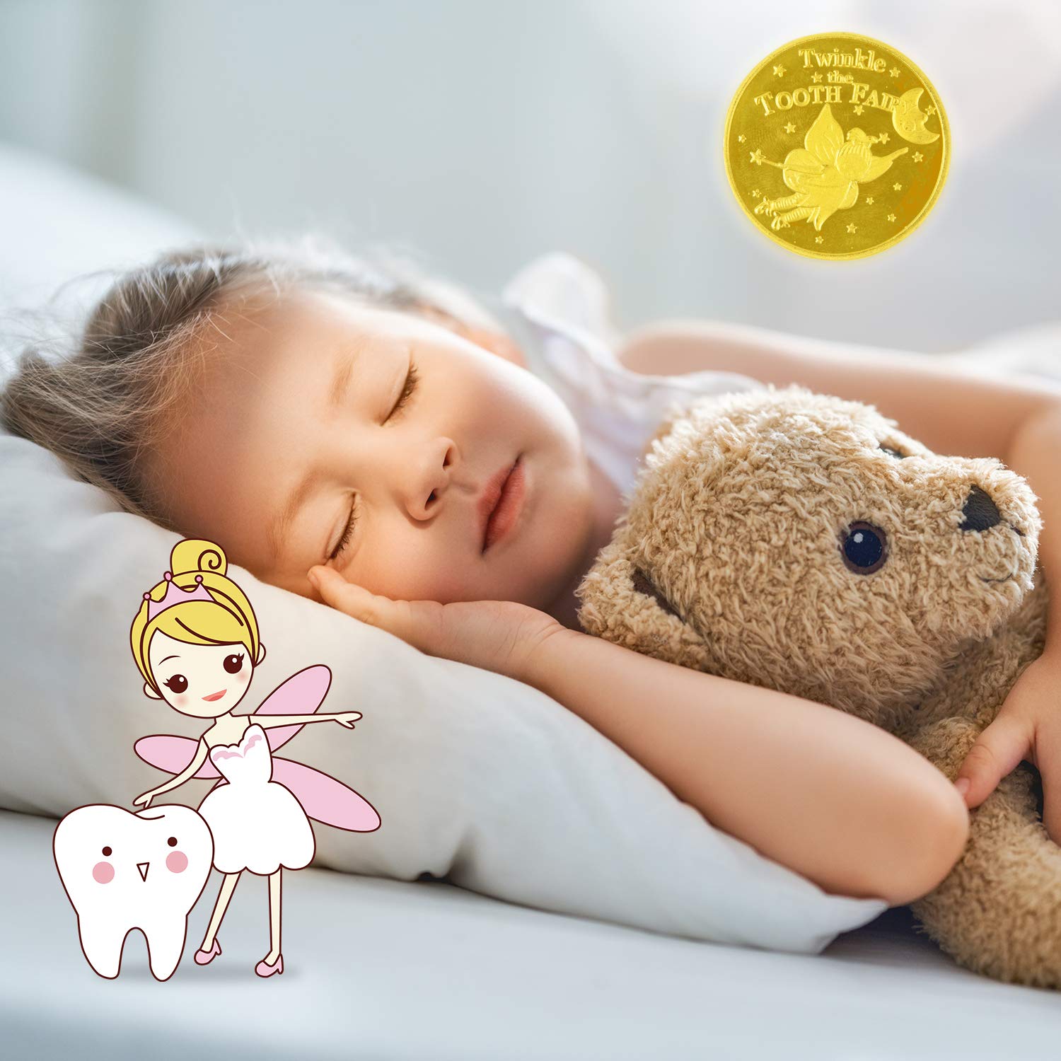 6 Tooth Fairy Gold and Silver Coin, Collection Rewards for Lost Teeth (6 Pcs)