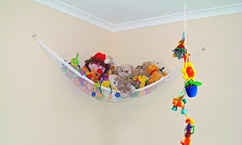 Dreambaby Super Corner Toy Hammock Net Organizer - with Stuffed Animal Toy Chain Hanger - 6ft Long - Holds up to 10lbs Maximum Weight - White - Model F605