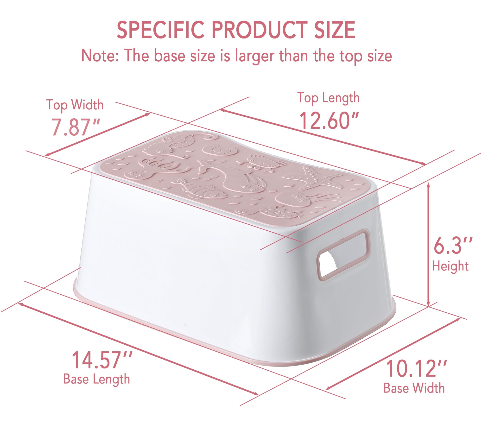 A+KCEYON Step Stool for Kids, Cute Design Child Toddler Step Stool for Potty Training, Bathroom Sink, Kitchen Counter, Non-Skid, Sturdy and Lightweight (Pink-Ocean Motif)