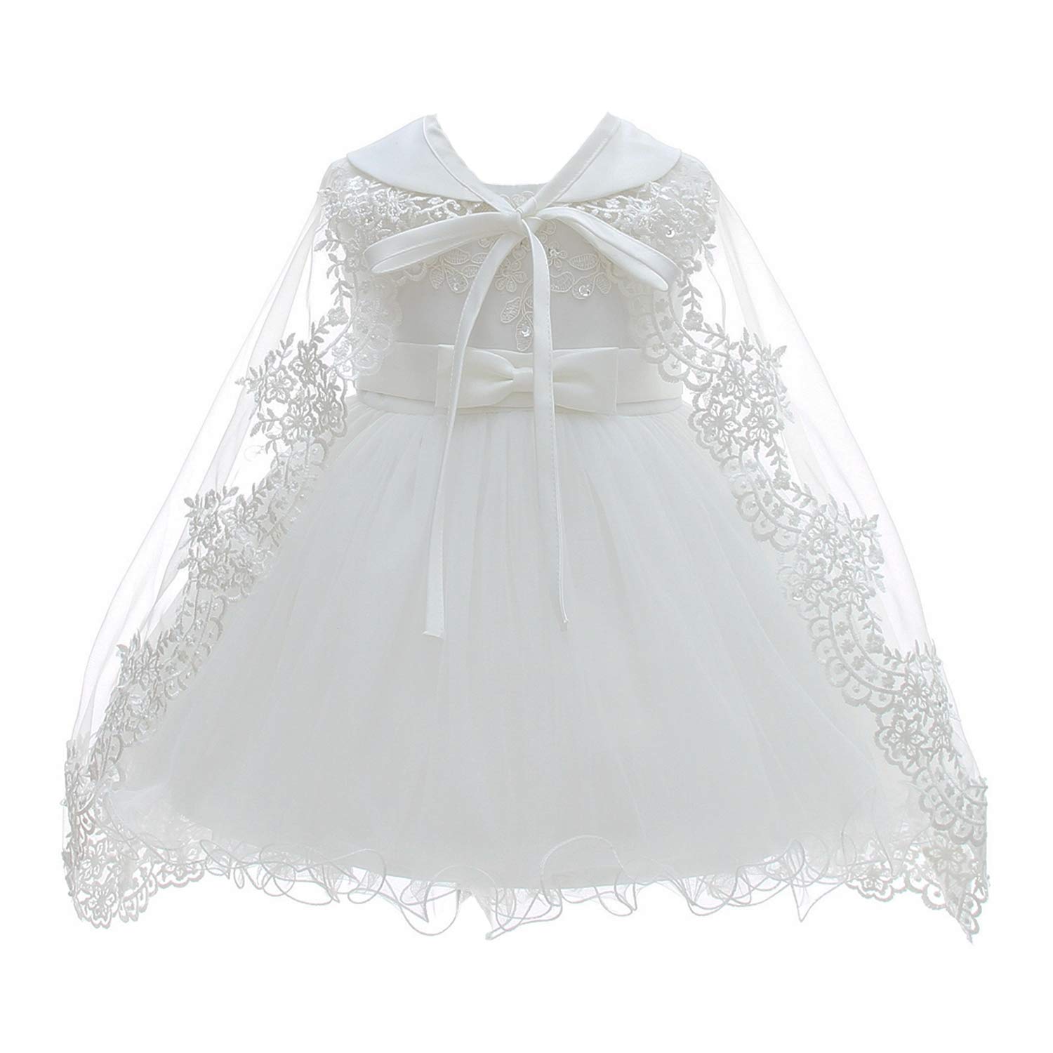 Silver Mermaid Baby Girls Christening Baptism Dress Satin and Tulle Baby Girl Dress for Flower Girl & Birthday(3M,White)
