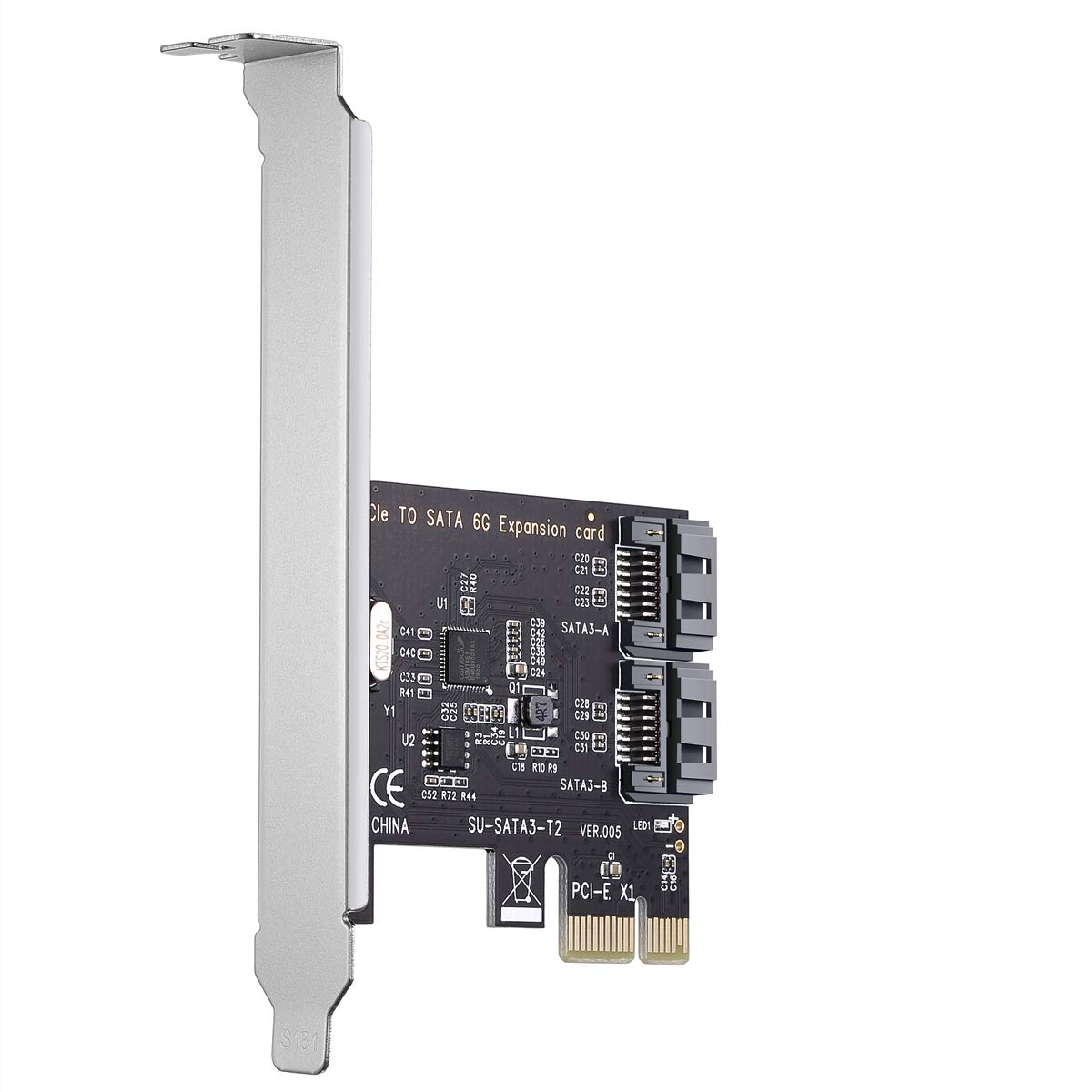 MHQJRH PCI Express SATA 3.0 Controller Card, 2-Port PCIe to SATA III 6GB / s Built-in Adapter Converter, PCI-E to SATA 3.0 Disk Array Card,with Small Bracket and 2 SATA Cable Support SSD and HDD