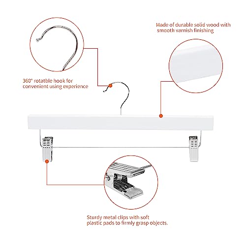 Amazon Basics Wooden Pants Hangers with Clips - White, 10-Pack