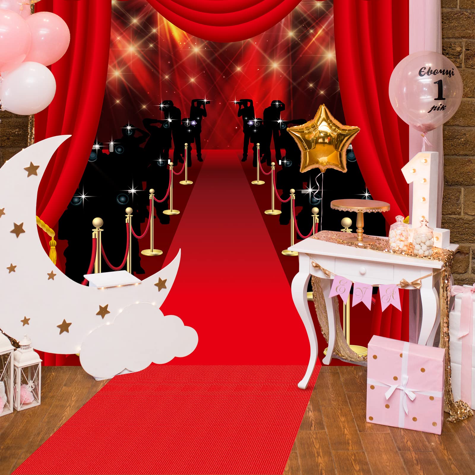 6 x 5 ft Red Carpet Party Decorations Movie Theme Paparazzi Photography Backdrop Red Carpet Backdrop Red Carpet Runner with Carpet Tape for Party Decoration Supplies