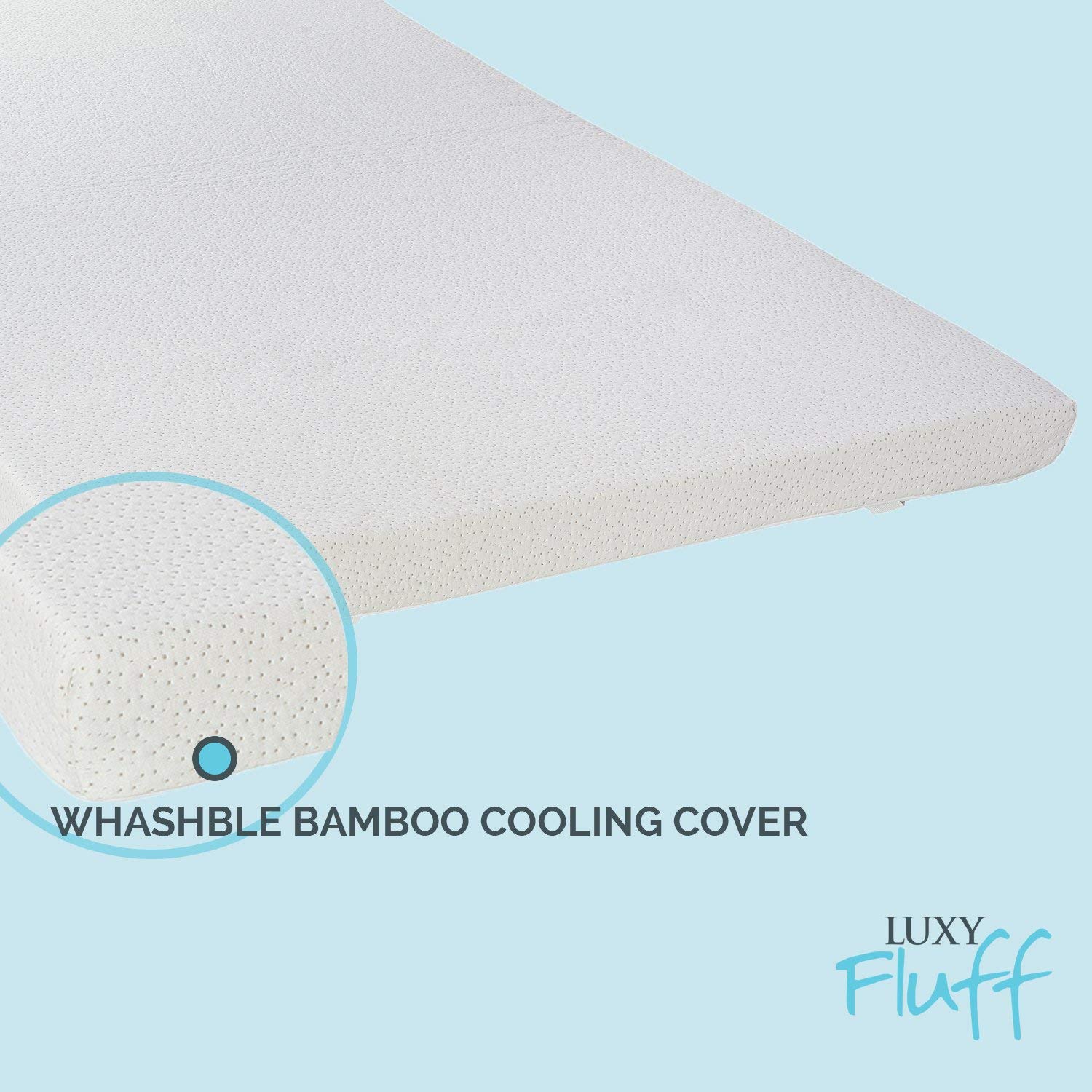 LuxyFluff 2-Inch Gel-Infused Memory Foam Mattress Topper for Cribs and Toddler beds, with Added Ventilated Removable Washable Bamboo Cooling Cover and Corner Straps – 52”x27”x2”