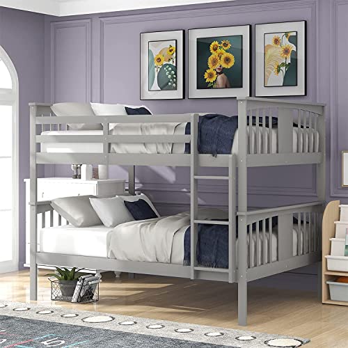 ATH-S Twin Over Twin Bunk Bed with Trundle, Solid Wood Bunk Beds for (White) (Color : Grey, Size : Full Over Full)