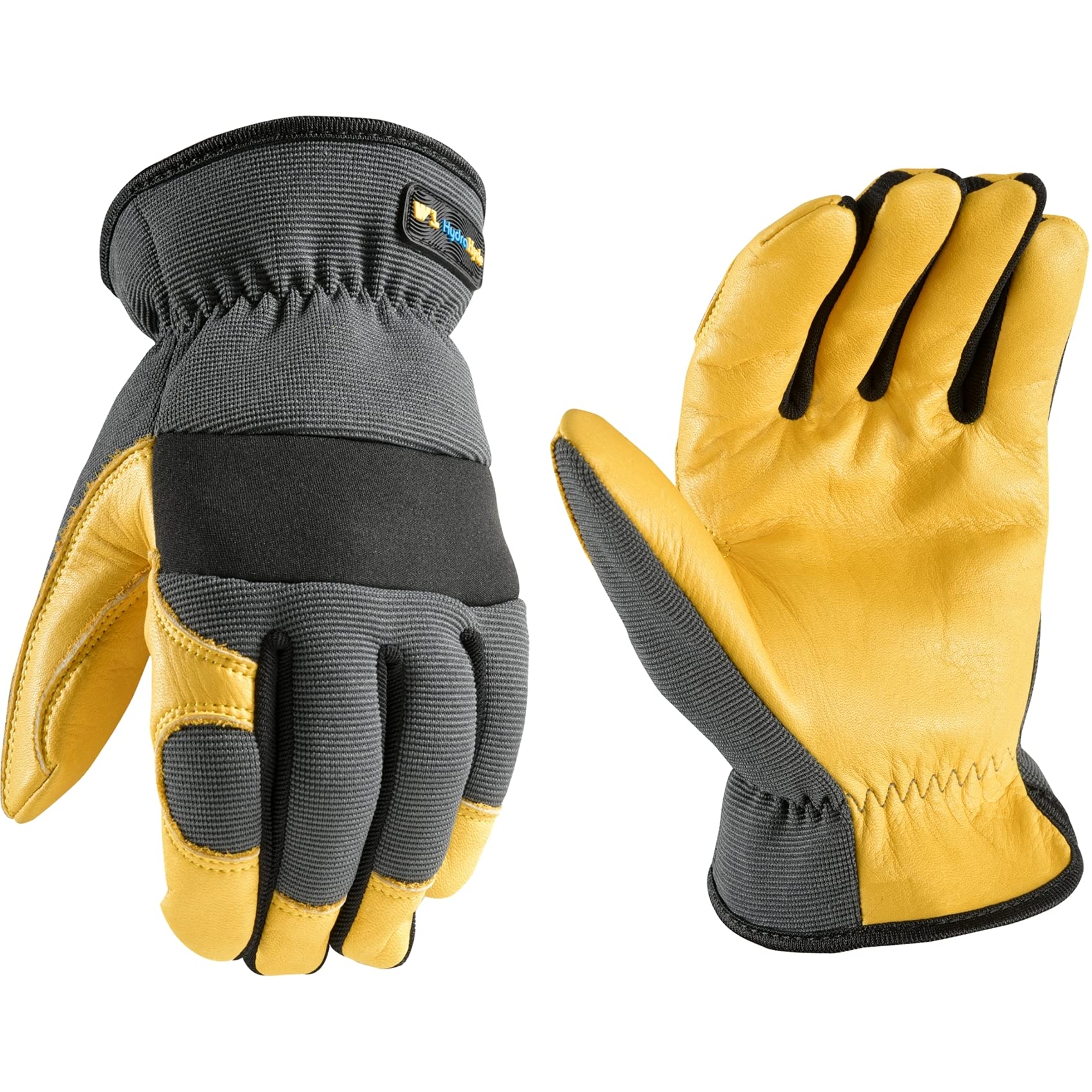 Wells Lamont Men's Slip On HydraHyde Water-Resistant Leather Palm Hybrid Work Gloves, XX-Large 3241XX, Gray