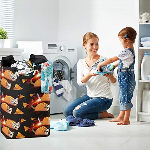 visesunny Large Capacity Laundry Hamper Basket Funny Taco Cats Space Galaxy Pizza Water-Resistant Oxford Cloth Storage Baskets for Bedroom, Bathroom, Dorm, Kids Room