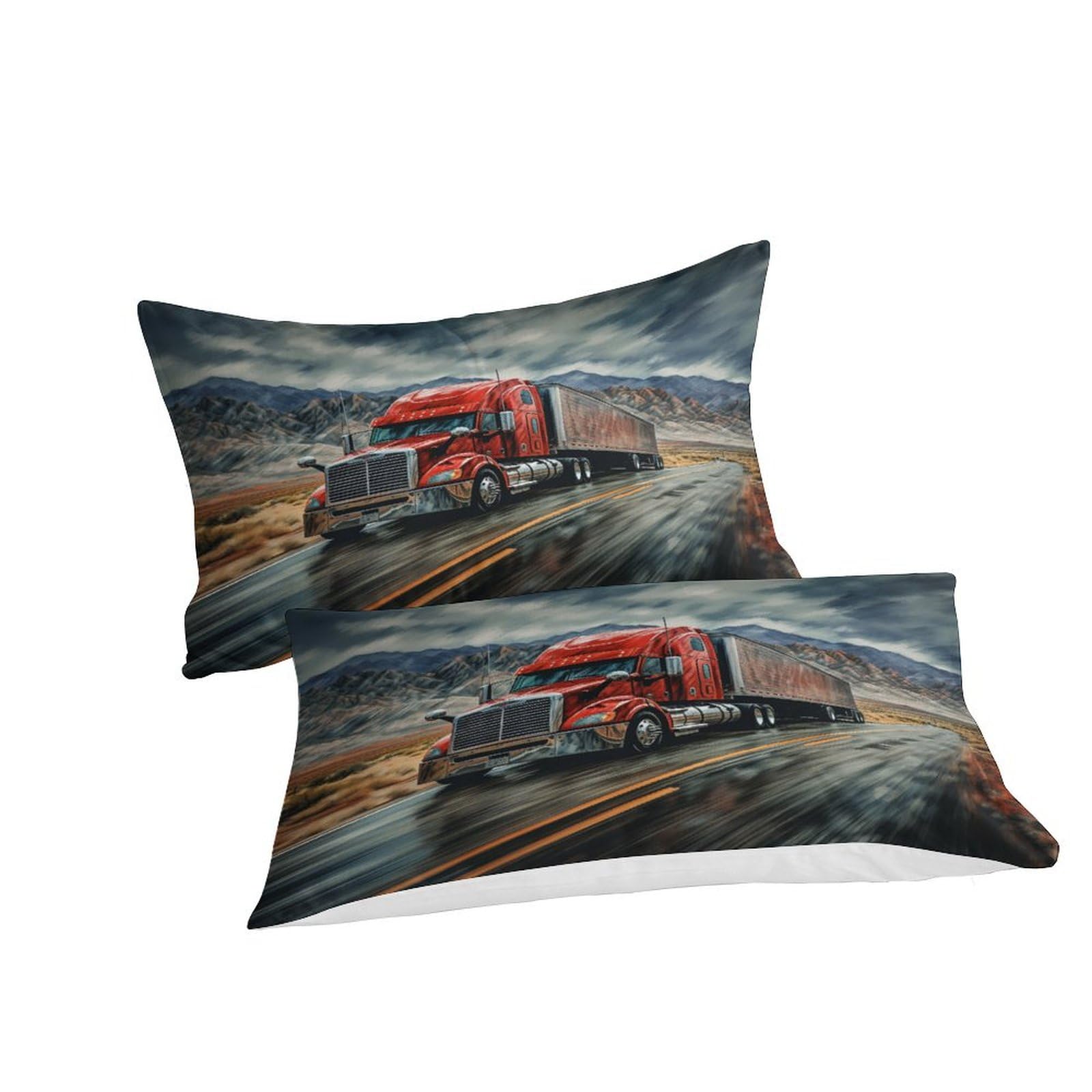 AAHARYA Red Semi-Trailer Quilt Cover 3D Printed Big Truck Bedding Set Comforter Covers Duvet Cover 3 Pieces with Pillowcases for Childrens and Adults Microfiber with Zipper Closure Twin(173x218cm)