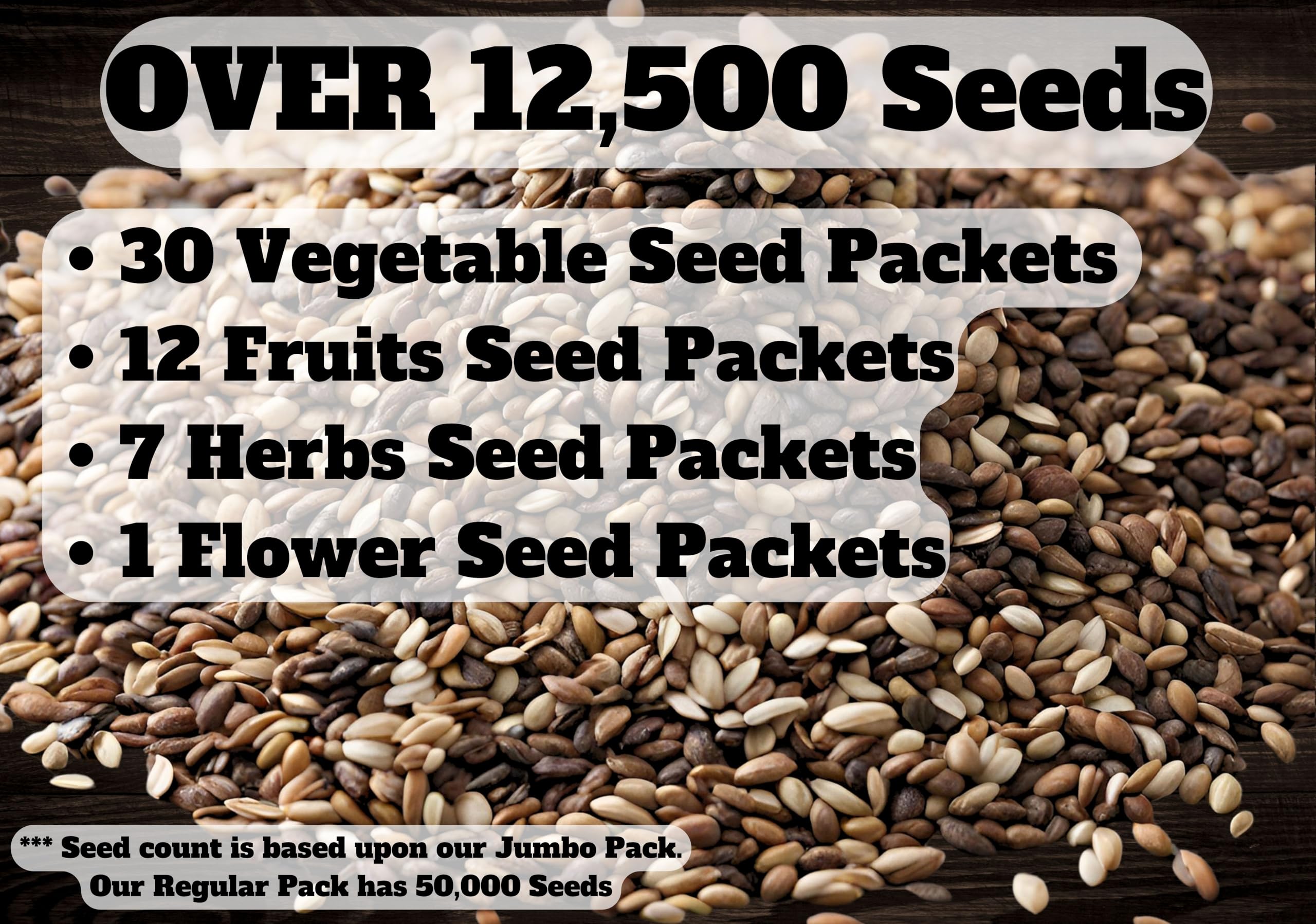 50 Vegetable & Herb Seeds for Planting Outdoor & Indoor Conventional Seed Gardens. This Survival Seed Kit Includes 12,500 Seeds, A Planting Guide & A Mylar Package. Heirloom Non-GMO Seed By B&KM Farms
