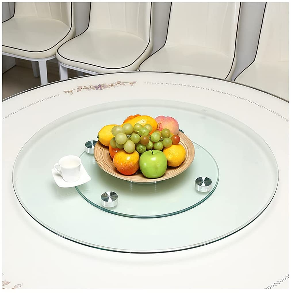 23" Glass Lazy Susan Turntable for Dining Table with Swivel Assist System Round Tabletop Rotating Tray Centerpiece Large Serving Plate Silent & Smooth Spin (23-in)