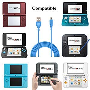 3DS charger cable (2 Pack),Exlene 3DS usb charger cable [Play while charging ] For Nintendo 3DS, New 3DS XL, 2DS, 2DS XL LL, DSi, DSi XL(Blue,1.2m/4ft)