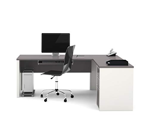 Bestar Connexion 72W L-Shaped Desk with Pedestal in Slate & Sandstone