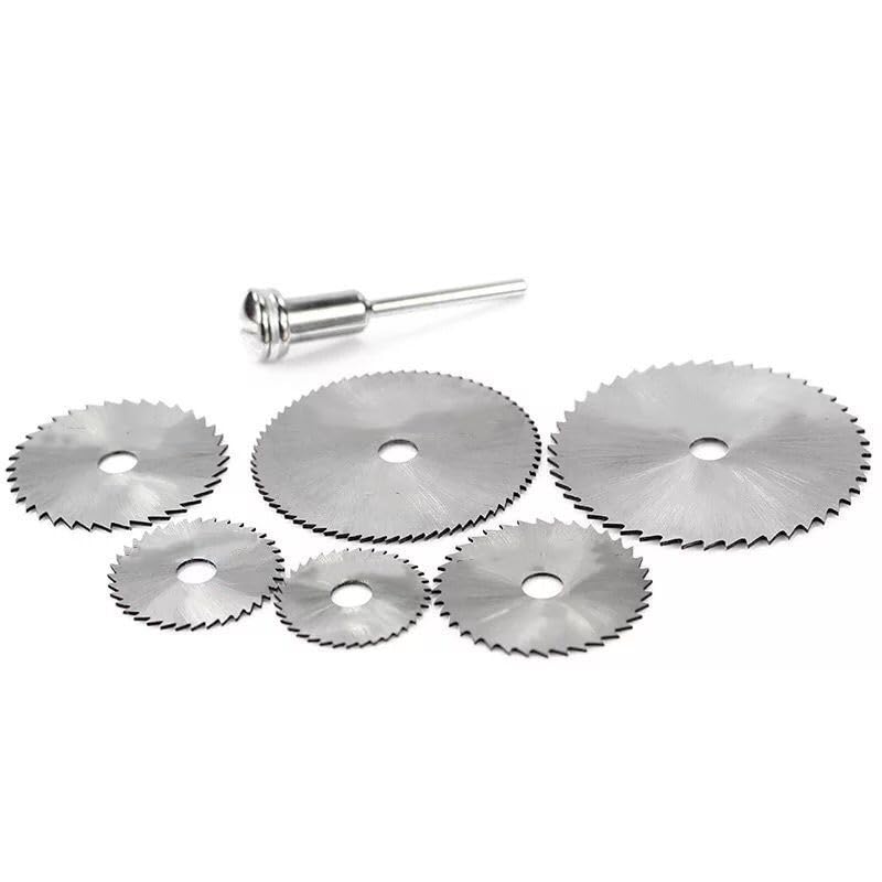 6 Pcs Rotary Drill Saw Blades with 1/8" Shank Extension Rod, Steel Saw Disc Wheel Cutting Blades for Wood Plastic Metal Stone Cutting