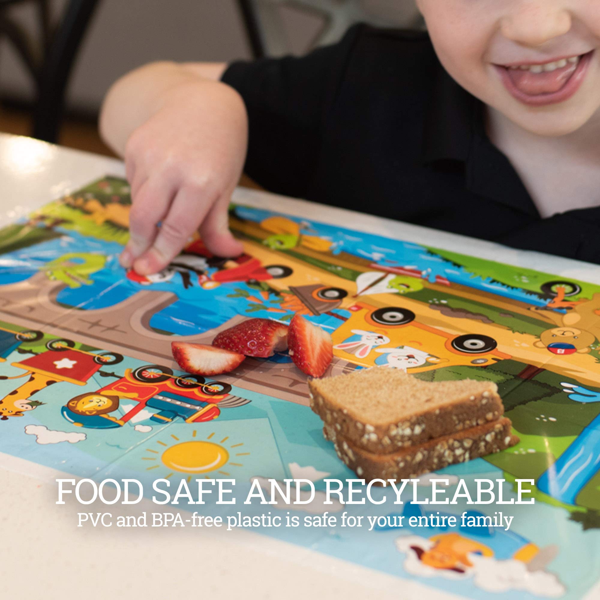 Klean Kids Animals On-The-Go Disposable Placemats for Toddlers and Baby (40 Pack) - Fun Disposable Table Mats for Kids That Keep Children Happy at Restaurants and Protect Dining Table