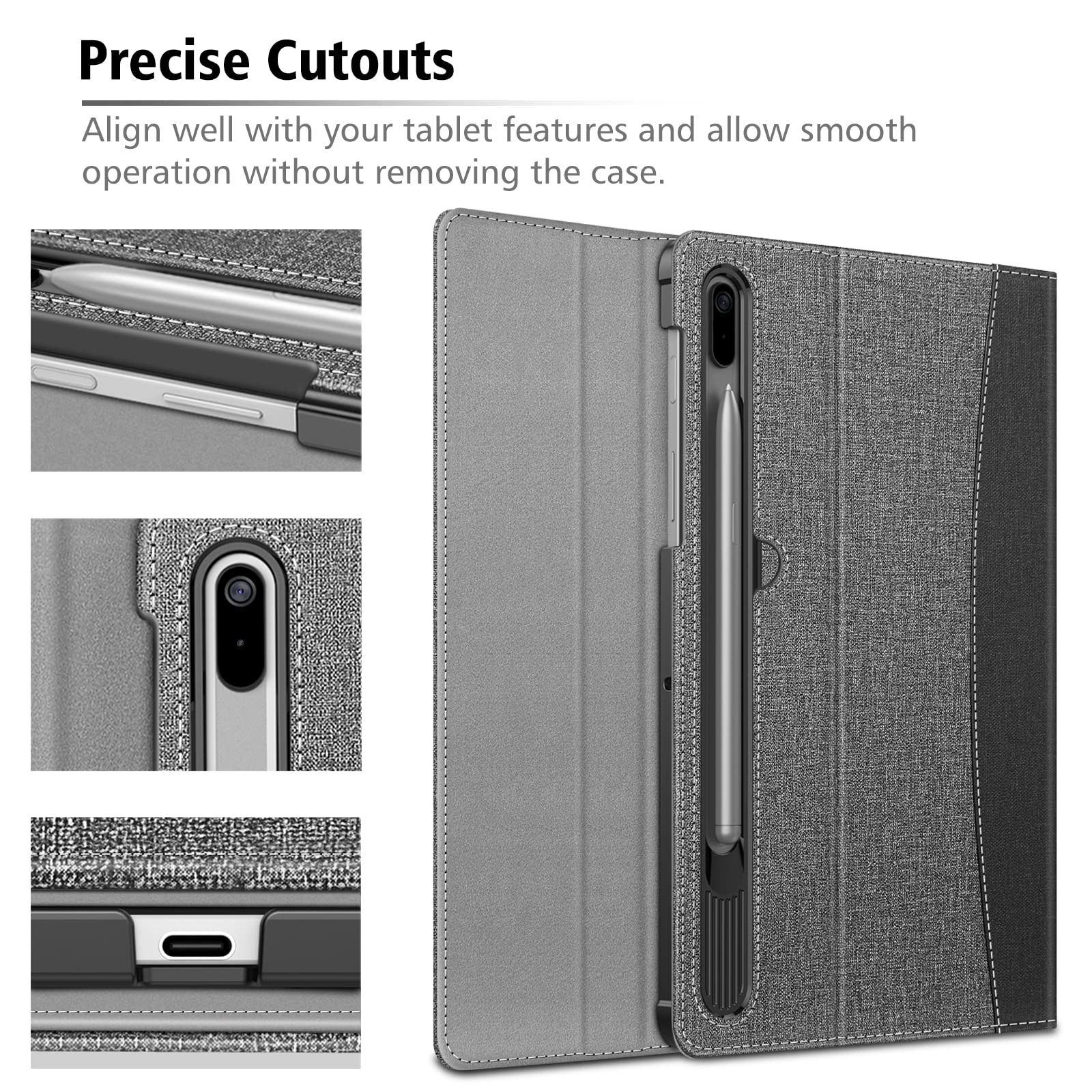 Fintie Case for Samsung Galaxy Tab S8 Plus 2022/S7 FE 2021/S7 Plus 2020 12.4 Inch with S Pen Holder, Multiple Angle Portfolio Cover with Pocket Auto Sleep/Wake, Gray