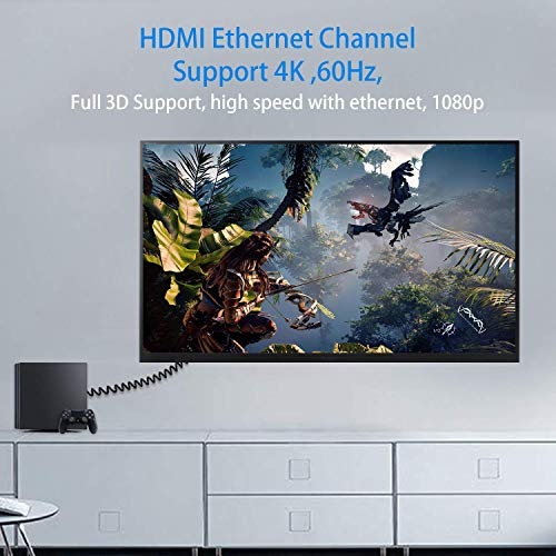 Duttek Micro HDMI to Standard HDMI Cable, Micro HDMI to HDMI Coiled Cable, Extreme Slim Left Angled Micro HDMI Male to HDMI Male Coiled Cable for 1080P, 4K, Ultra HD, 3D (1.2M/4FT)